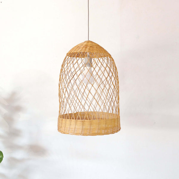 Outdoor Rattan Pendant Light - Hanging Globe - Black & Natural ...