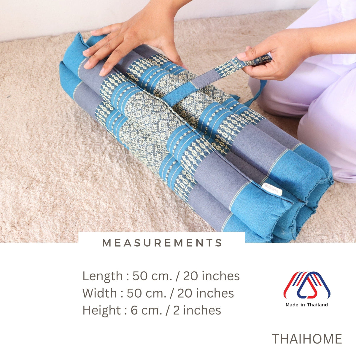 WA SI NEE - Zabuton meditation cushion (Light Blue) - THAIHOMESHOP