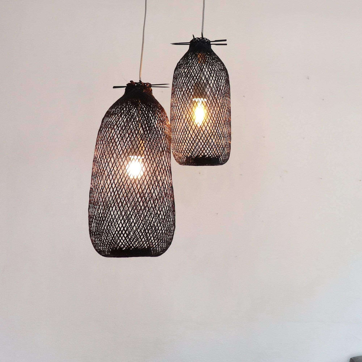 Outdoor Rattan Pendant Light - Hanging Globe - Black & Natural ...
